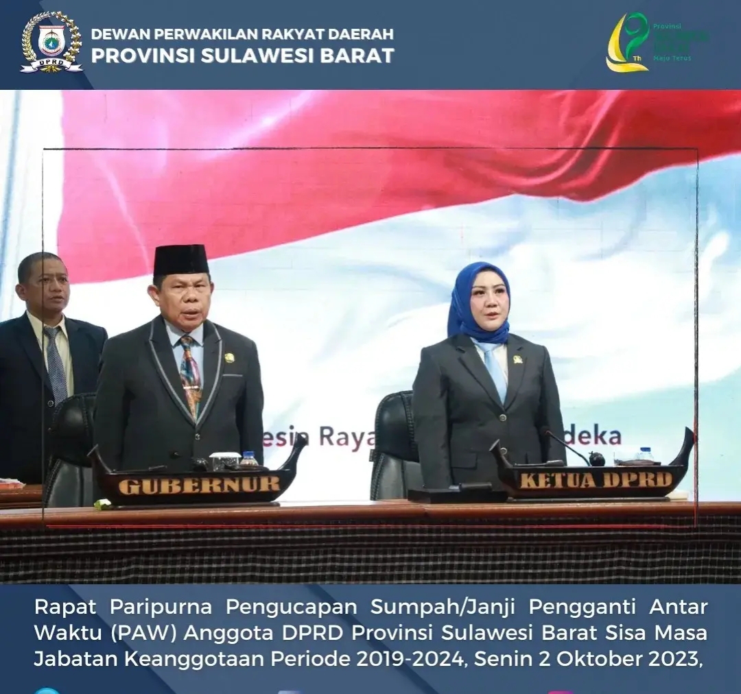Sidang Paripurna DPRD Sulbar, PAW Sisa Masa Jabatan 2019-2023. - Portal Insiden